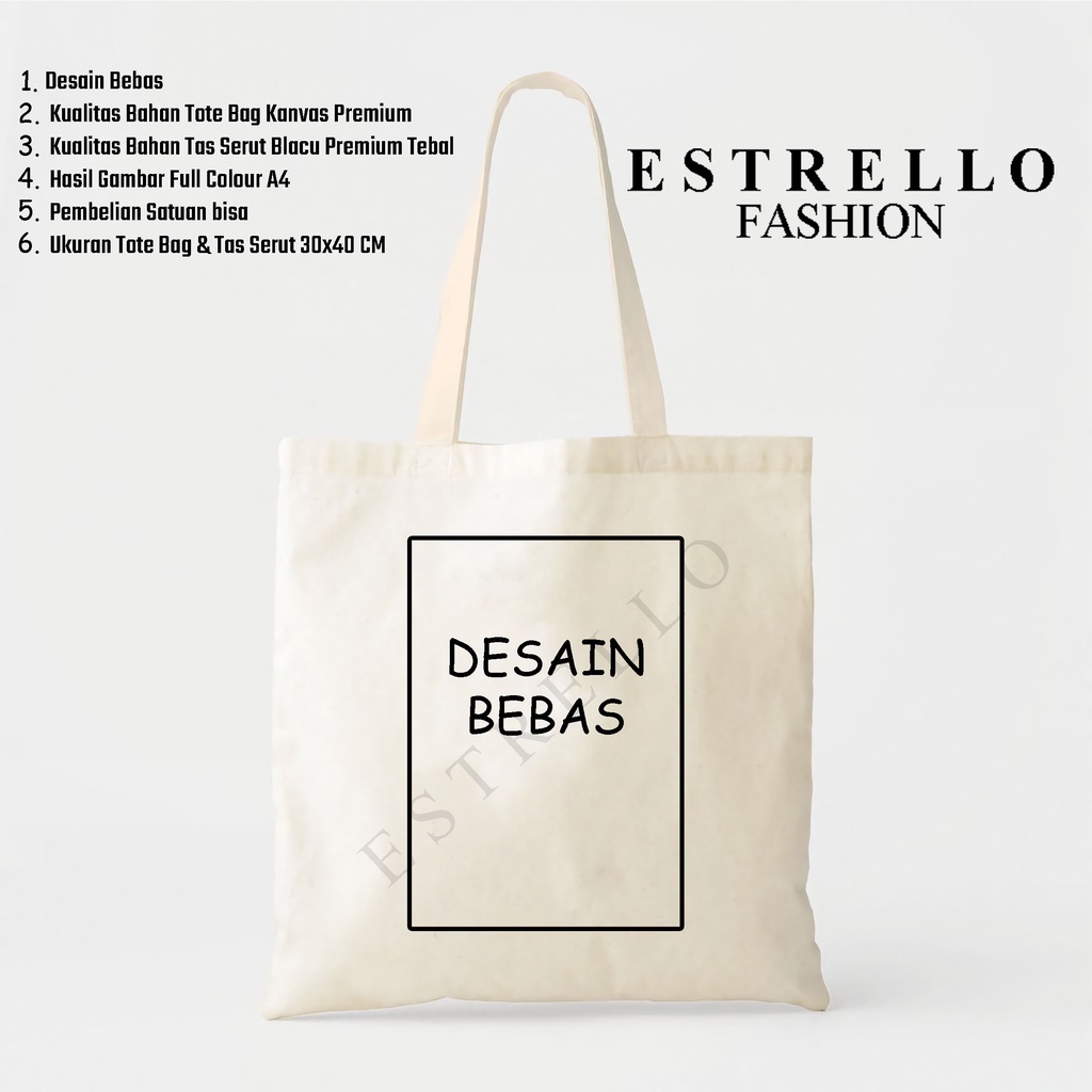 Jual Totebag Custom Gambar Sablon Tulisan Tote Bag Resleting Tas Serut ...