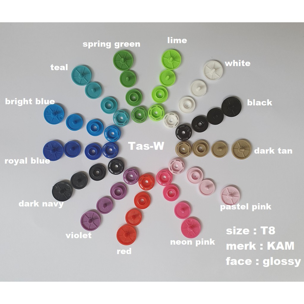 Jual Plastik snap button/kancing jepret plastik KAM glossy T8/14.1mm ...