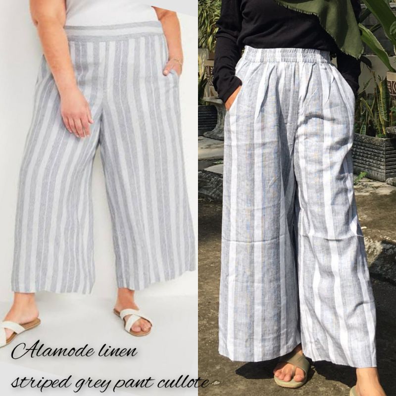 Jual alamode linen striped cullote pants | Shopee Indonesia