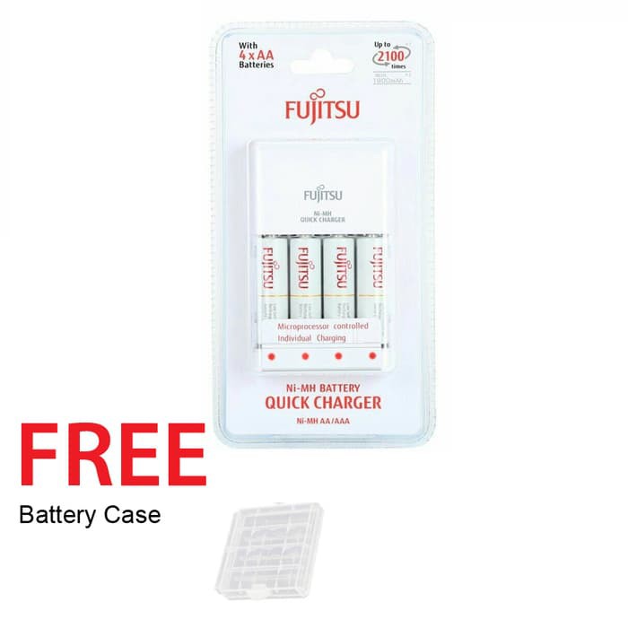 Jual Fujitsu Quick Charger Aa + 4 Battery 1900 Mah, Free Battery case ...