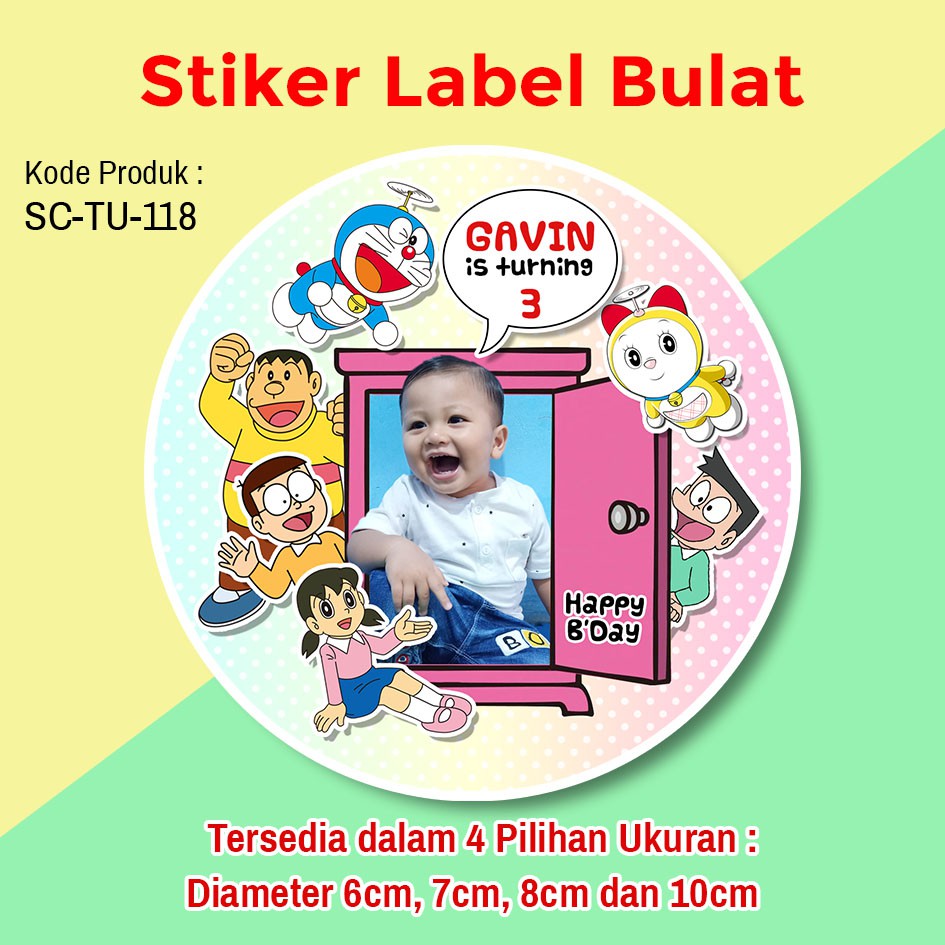 Jual STIKER LABEL ULANG TAHUN ANAK STICKER BULAT TUMPENG MINI DORAEMON ...
