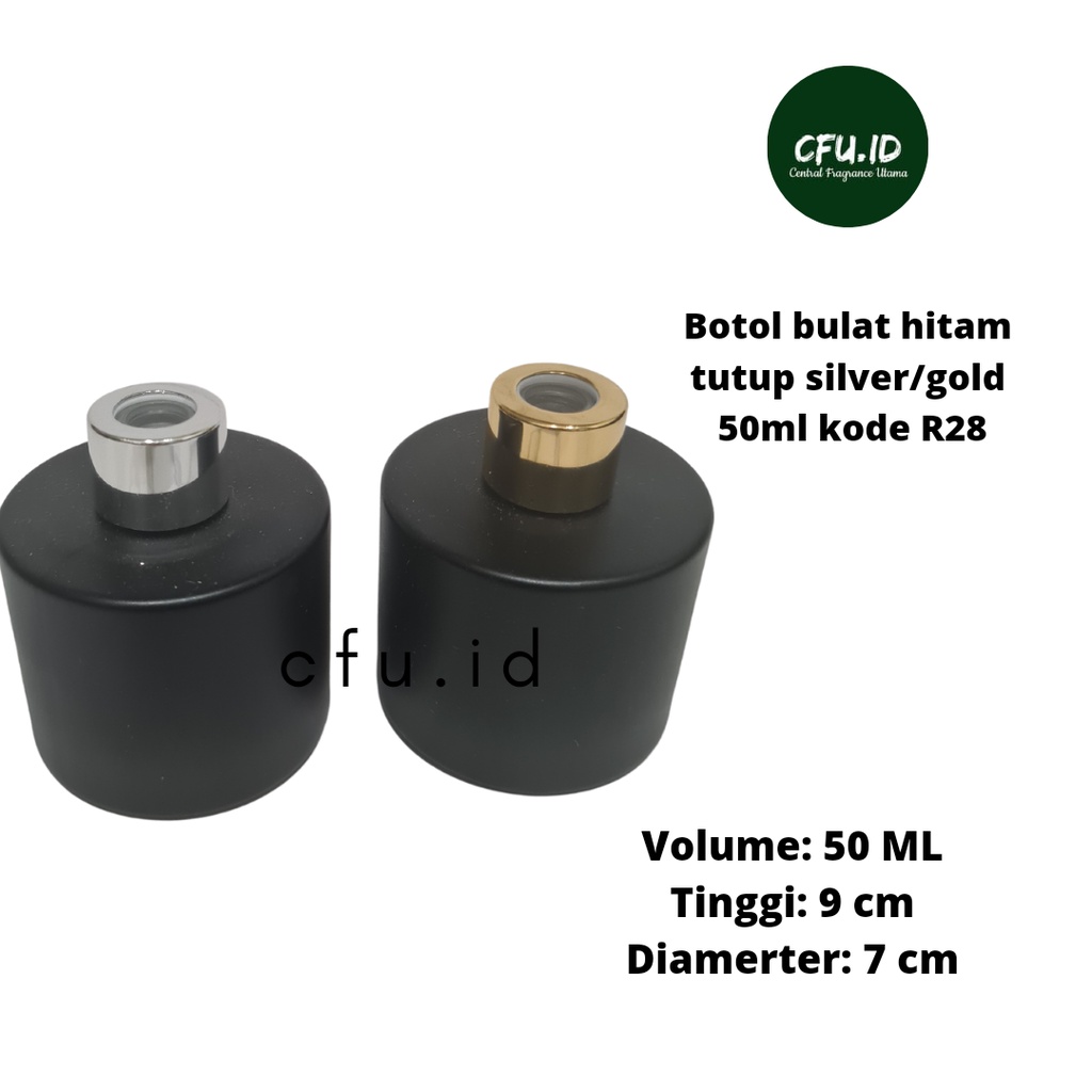 Jual botol diffuser bulat hitam tutup silver/gold 50ML kode R28 Hitam ...
