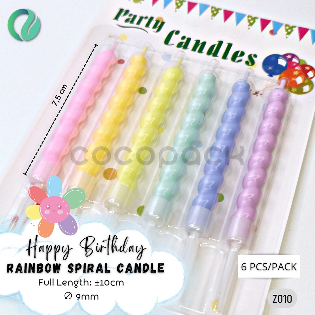 Jual Lilin Ultah Candy Color Rainbow Spiral Birthday Candle 10cm 6 PCS ...