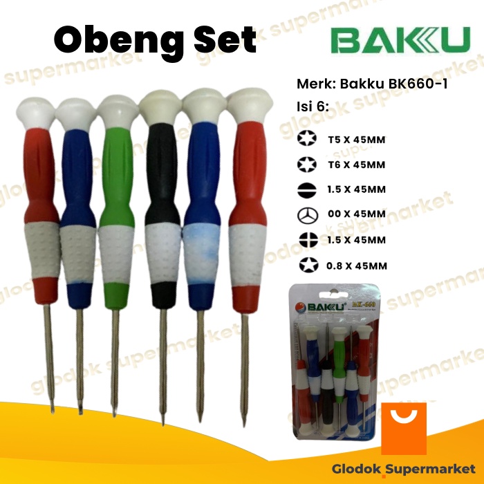 Jual Obeng Set 6 in 1 Bakku 6pcs Screwdriver Plus Minus Star Reparasi ...