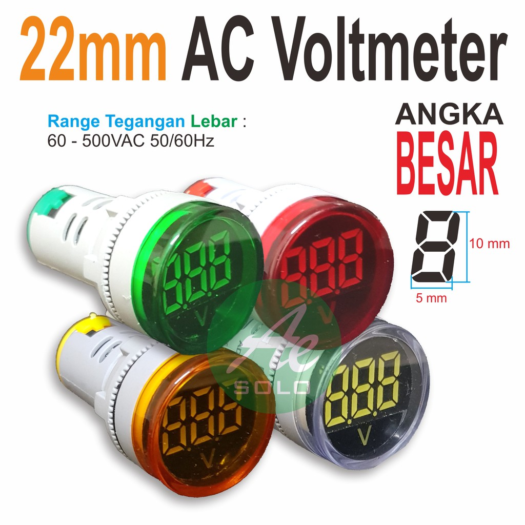 Jual Pilot Lamp Digital Voltmeter 22mm AC 60-500V Volt Meter Digital ...