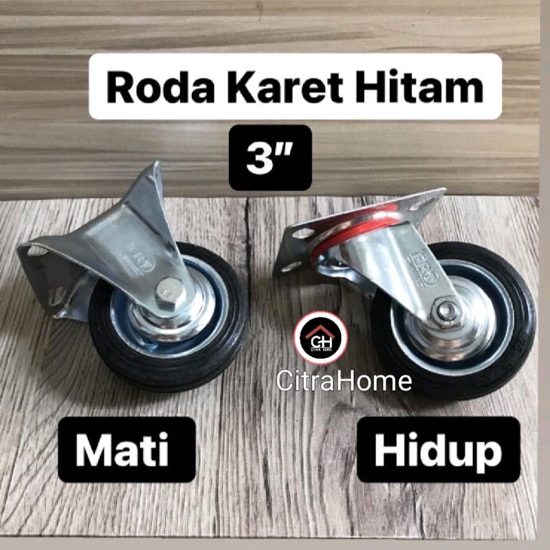 Jual Roda Karet Hitam 3” Mati FRT & Hidup Hidup Hitec | Shopee Indonesia