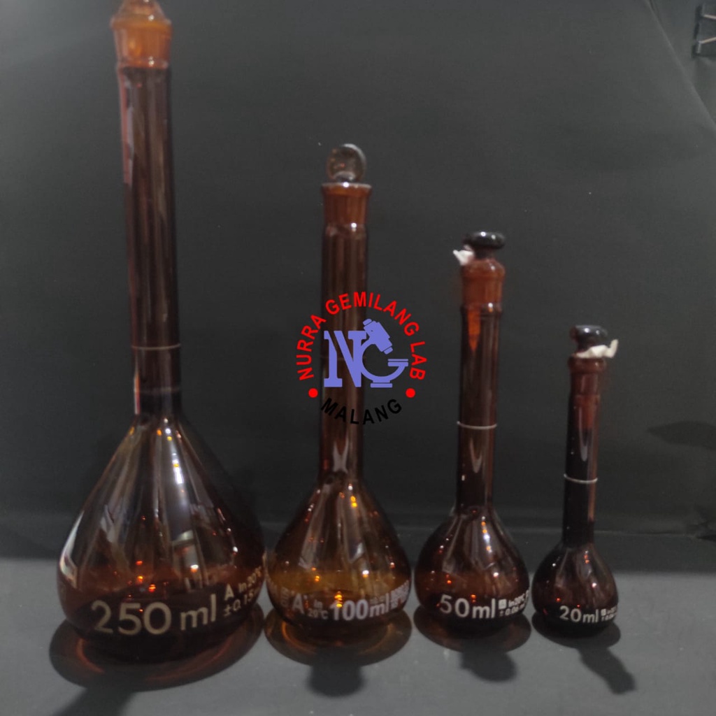 Jual Labu Ukur Coklat Volumetric flask amber 25ml Pyrex | Shopee Indonesia