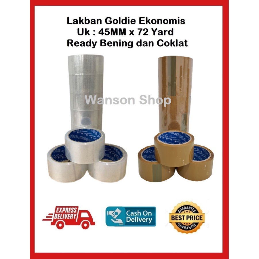 Jual LAKBAN 2 IN 45 MM x 72 YARD/ GOLDIE TAPE OPP LAKBAN ECERAN BENING DAN COKLAT | Shopee Indonesia