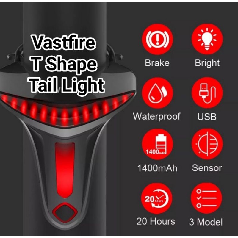 Jual Vastfire T Shape smart bicycle tail light ( like rockbros Q5 ...