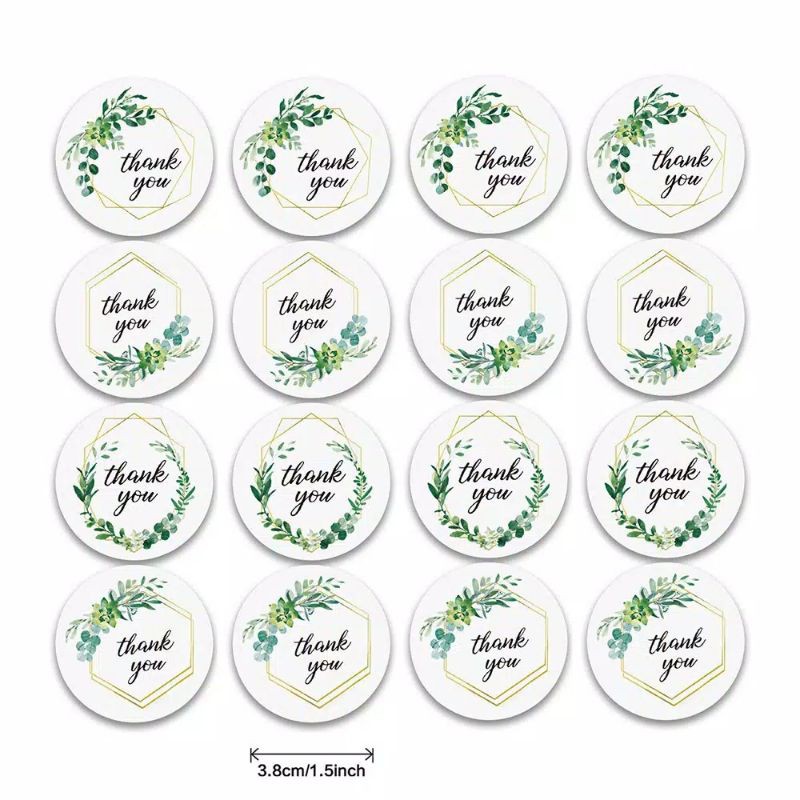 Jual Stiker Thank You sticker label segel kemasan green leaves hiasan ...