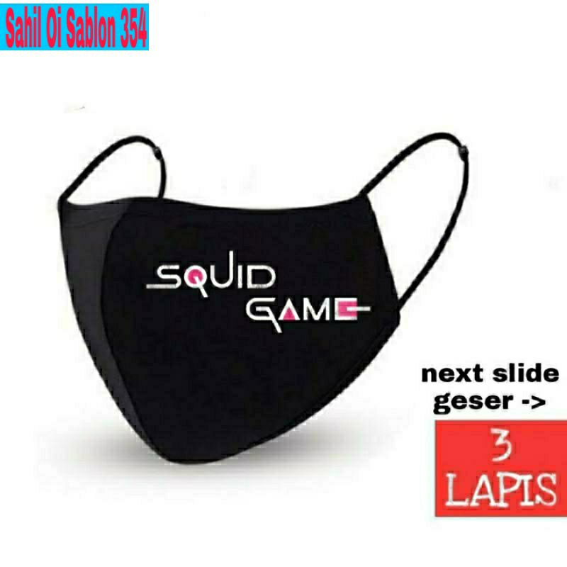 Jual MASKER KAIN 3 PLY SQUID GAME karakter kain 3ply/scuba hitam anak ...