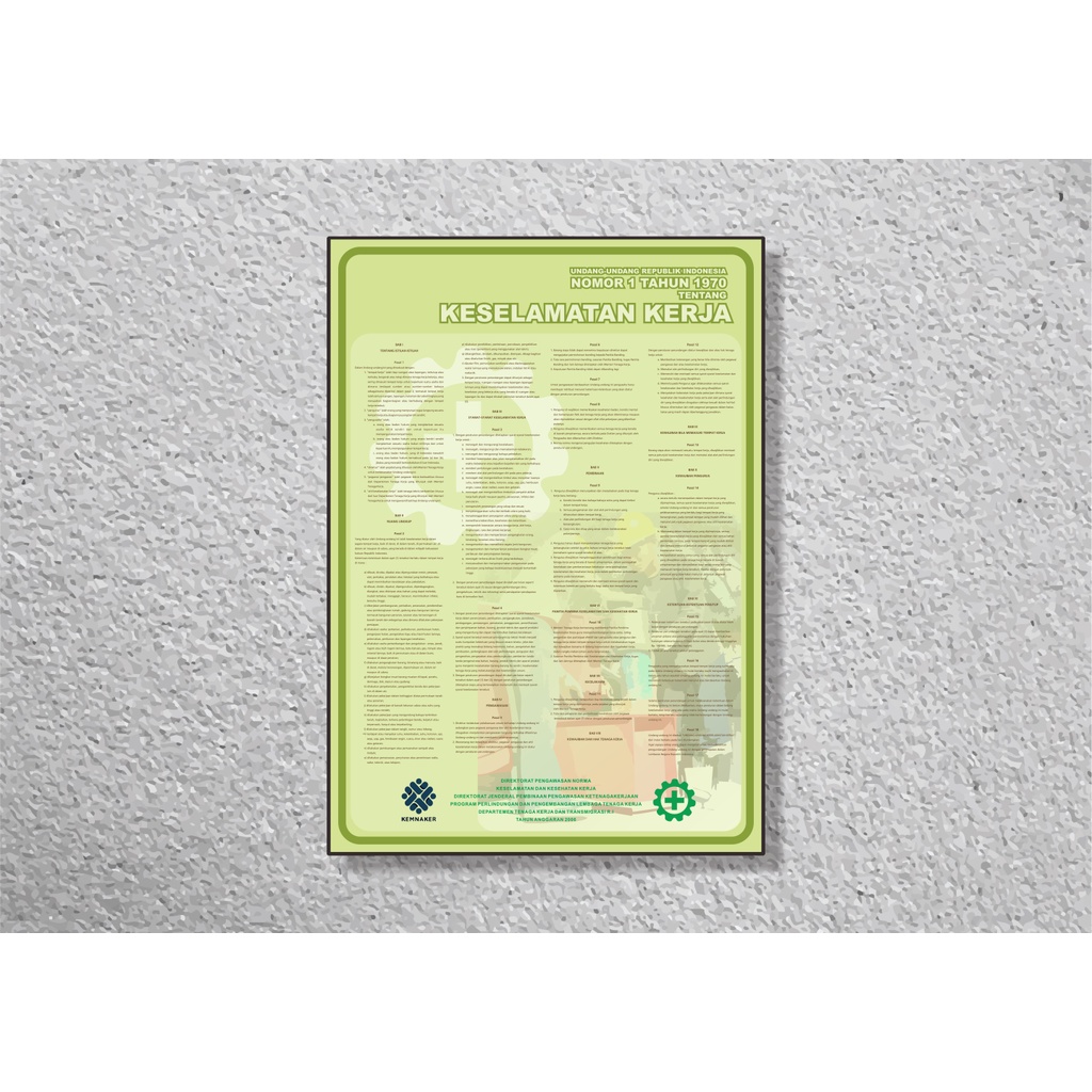 Jual SP263 Poster K3 Safety A2 Pigura - Undang-undang Republik ...