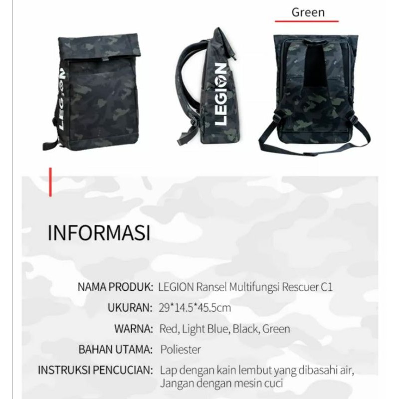 Jual Tas Ransel Laptop - LEGION (BLACK) | Shopee Indonesia