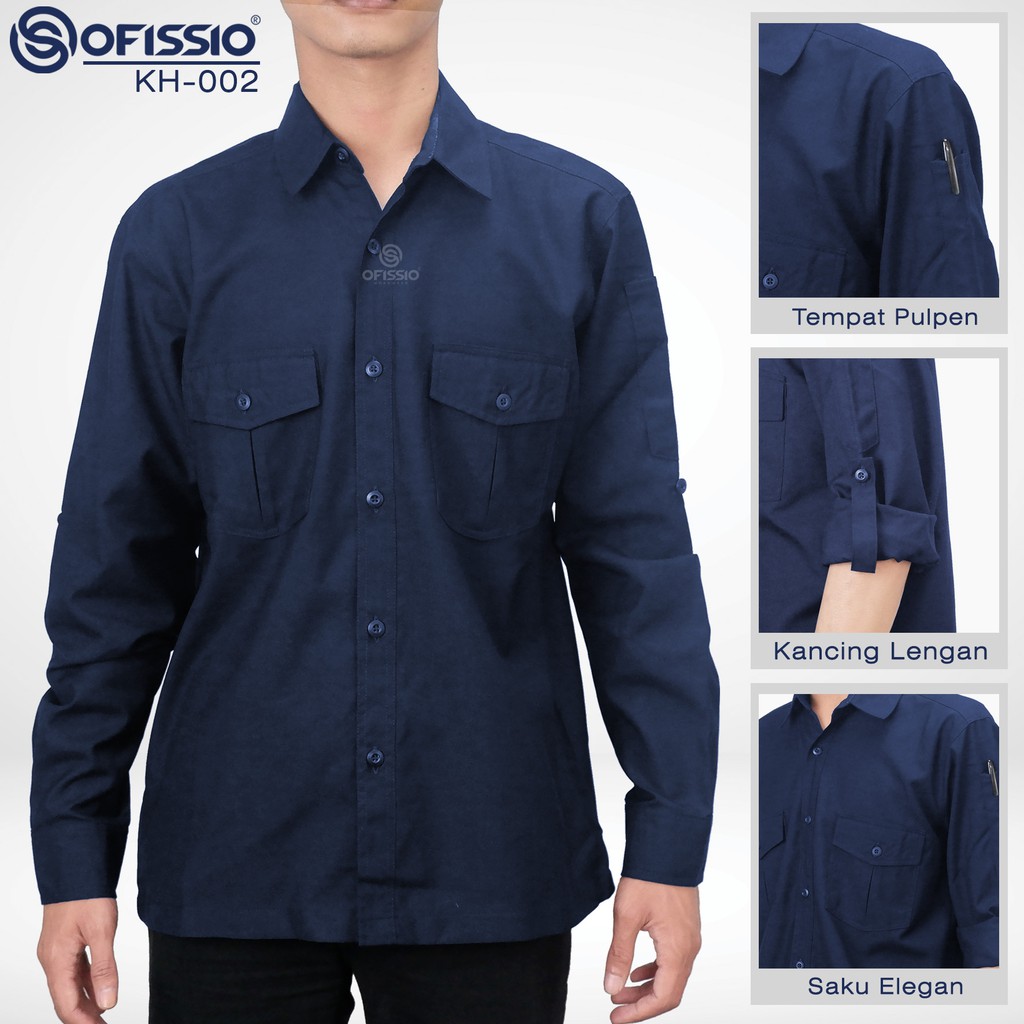 Jual Kemeja Lengan Panjang Navy-bahan Tropical adem-BISA BORDIR min 8pc ...