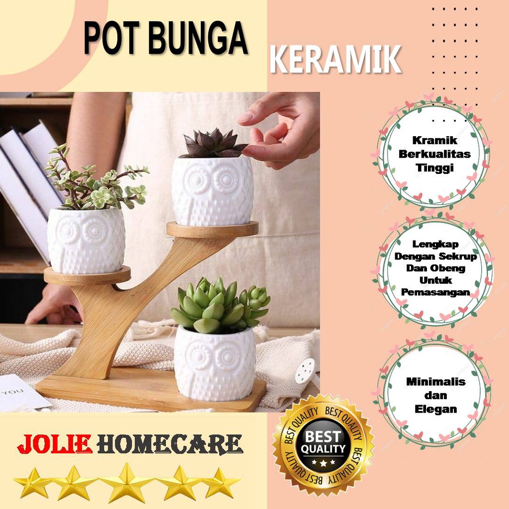 Jual Pot Bunga Keramik 3pcs + Rangka Kayu Bambu Untuk Tanaman Bonsai ...