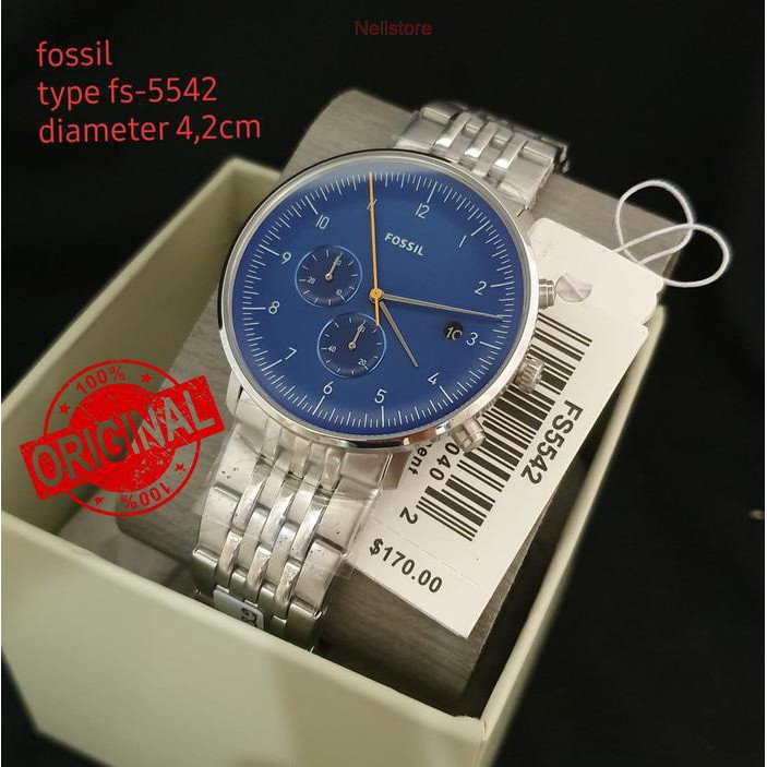 Jual Fossil fs5542 chase timer chronograph blue dial stainless steel ...