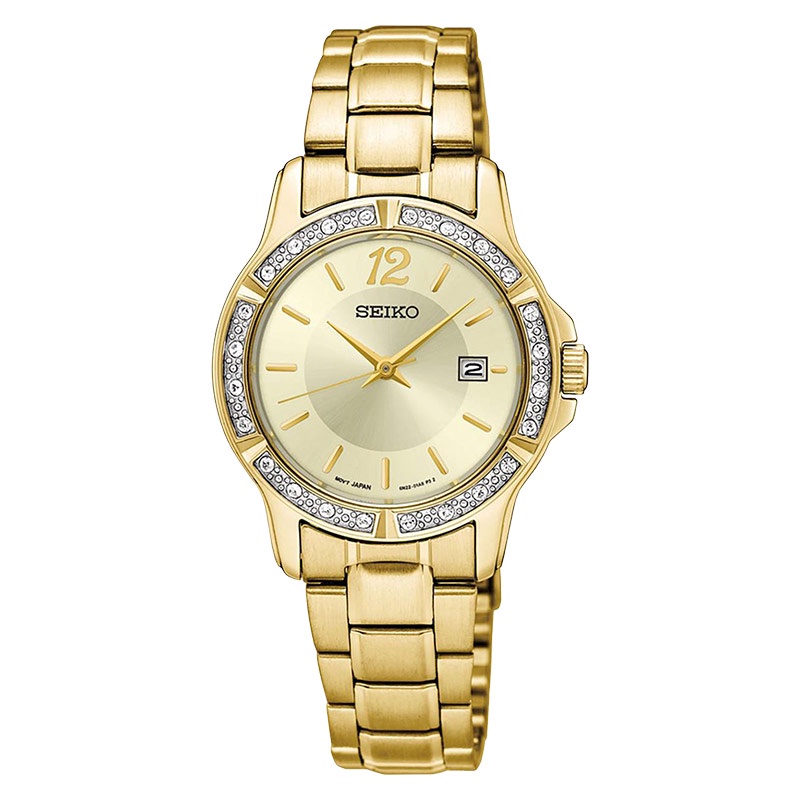 Jual Jam Tangan Wanita Seiko SUR714P1 Ladies Diamond Accents Gold Dial ...