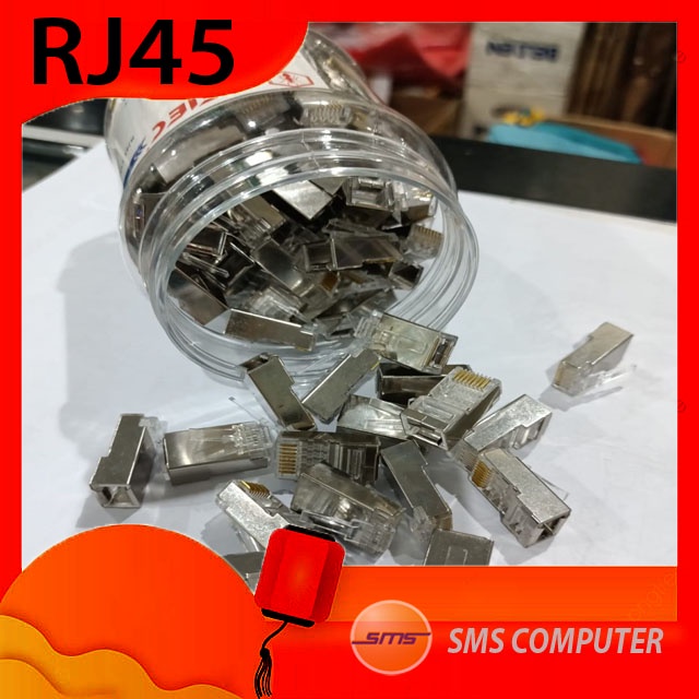 Jual Konektor RJ45 FTP STP Cat 6 isi 100 Pcs Rj 45 Cat6 Besi Metal ...