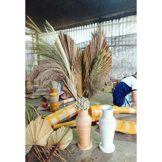 Jual paket bunga kering + vas 40cm / paket daun kering / paket lengkap ...