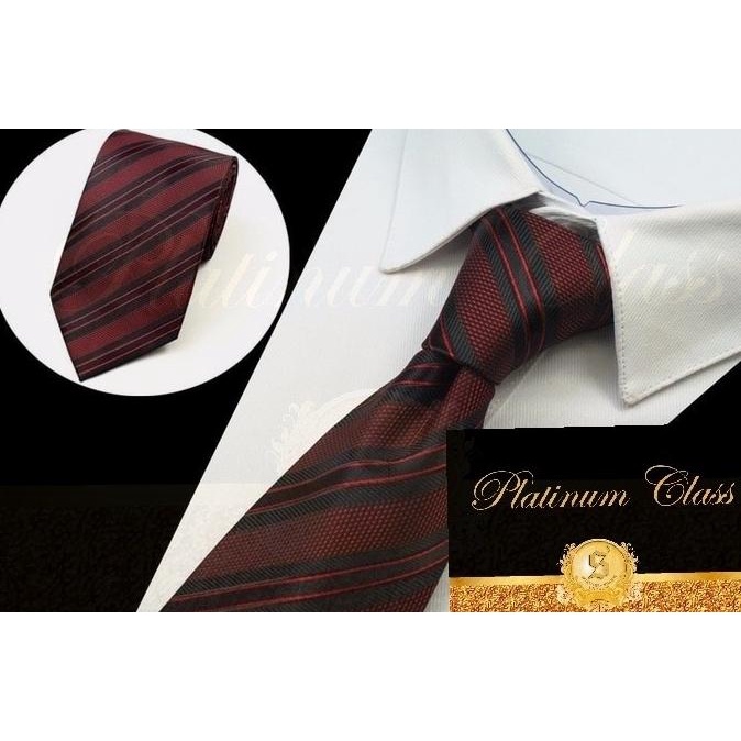 Jual Dasi Pria Import Merah Maroon Gelap Dark Red Stripe Platinum Class ...