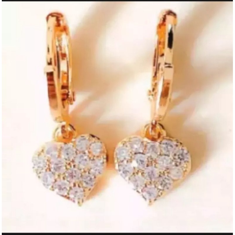 Jual anting cantik antik wanita motif love full permata gold titanium ...