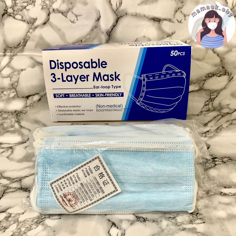 Jual MASKER 3 ply BIRU / MASKER EARLOOP ISI 50 / MASKER NON HIJAB ...