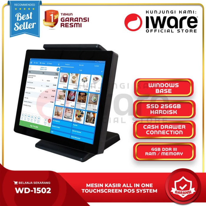 Jual MESIN KASIR ALL IN ONE TOUCHSCREEN POS SYSTEM PC IWARE WD-1502 | Shopee Indonesia
