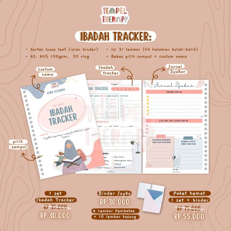 Jual TEMPEL THERAPY Daily Ibadah Tracker Jurnal Syukur/ Muslim Planner ...