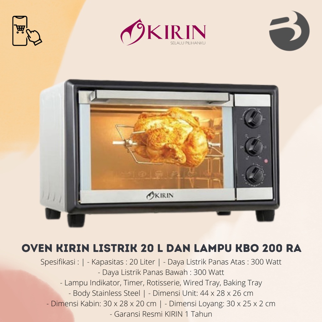 Jual OVEN KIRIN listrik 20 liter low watt dan lampu KBO 200 RA STAINLESS | Shopee Indonesia