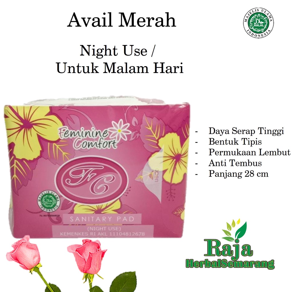 Jual Avail Warna Merah 10 Lembar Pembalut Herbal Feminine Comfort ...