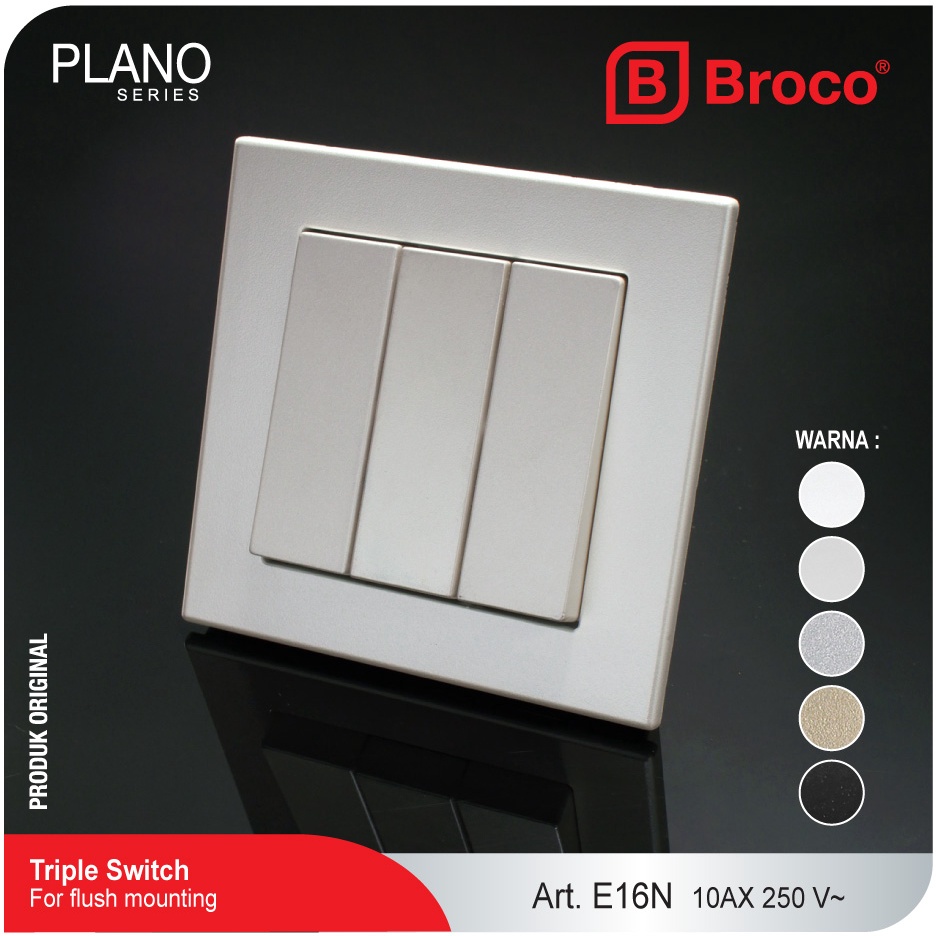 Jual Broco Electrical Plano E16N Saklar Triple Plano White | Shopee ...