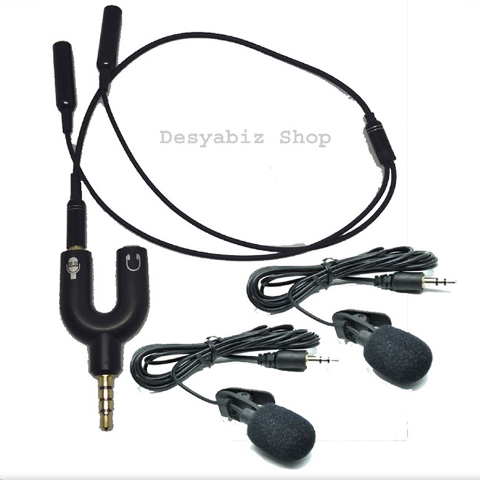 Jual Splitter Dual Mic plus Dua Microphone 3.5mm untuk HP dan Laptop ...
