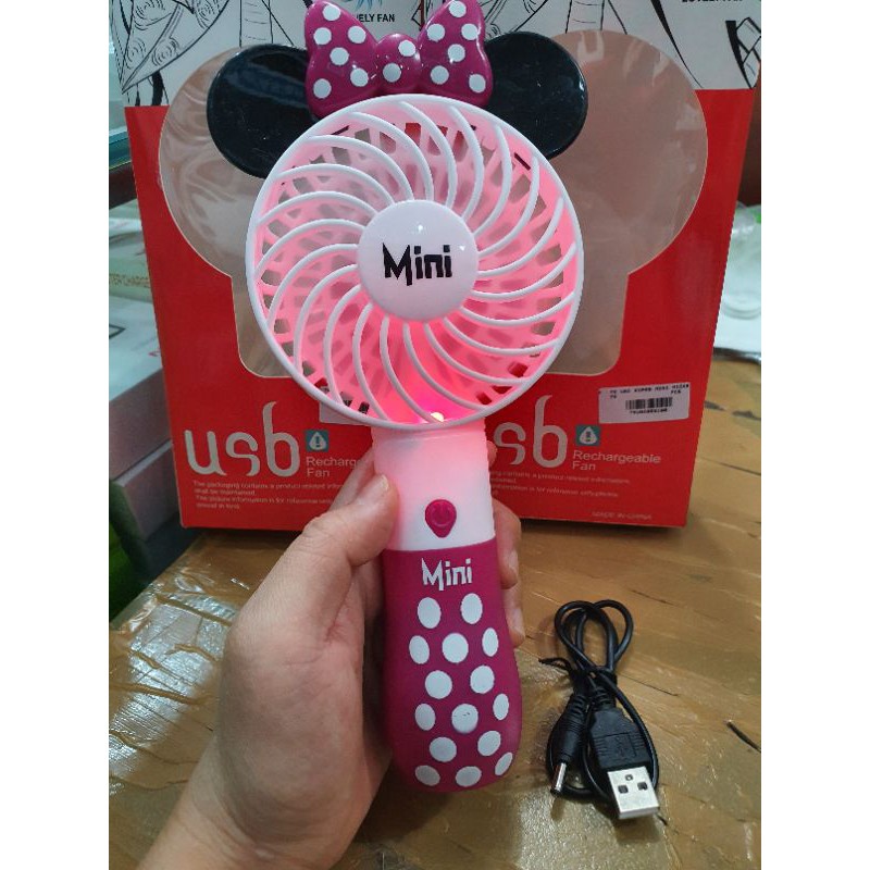 Jual kipas angin portable hand fan mickey mouse dan minnie mouse lampu ...