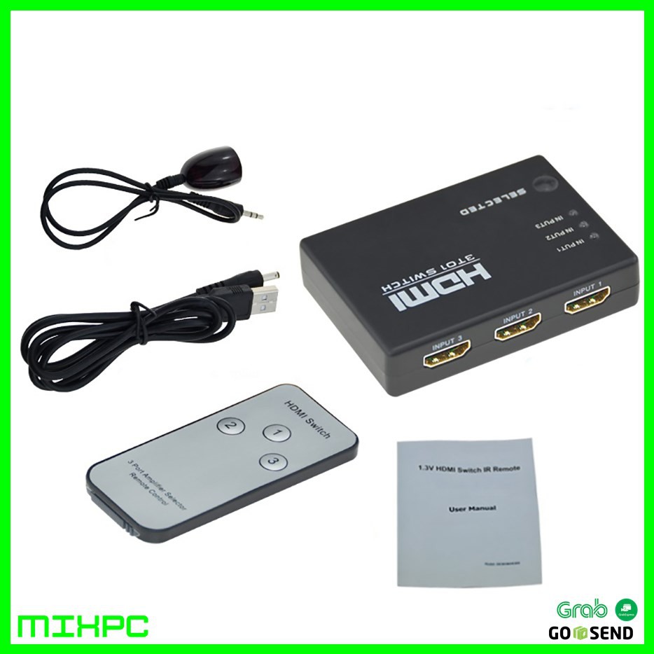 Jual HDMI Switch 3 Port Full HD 1080P with Remote Control - Black ...