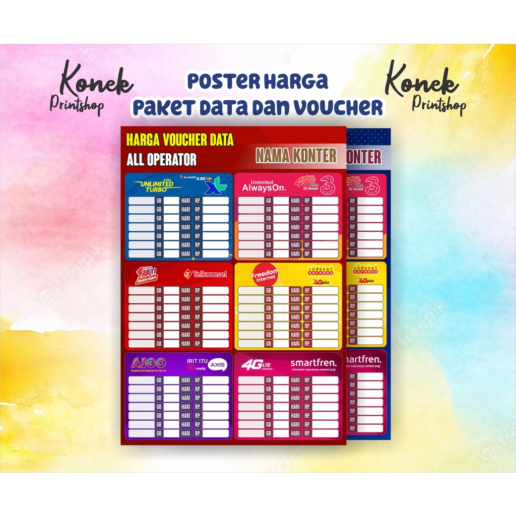 Jual (All Operator) Poster Konter Daftar Harga Kuota dan Paket Data ...