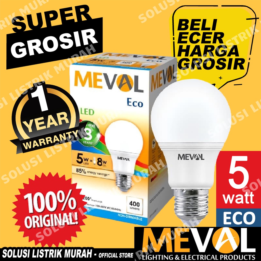 Jual MEVAL Lampu Led Eco 5W Bulb Putih / Warm White / Kuning | Shopee ...