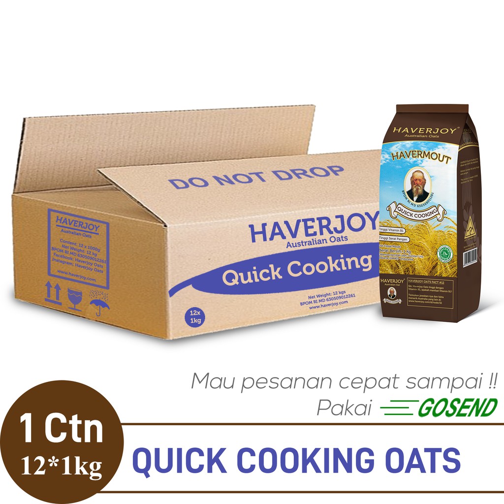 Jual Haverjoy Quick Cooking oats oat 1 kg dan 500g - 1 Carton Dus ...