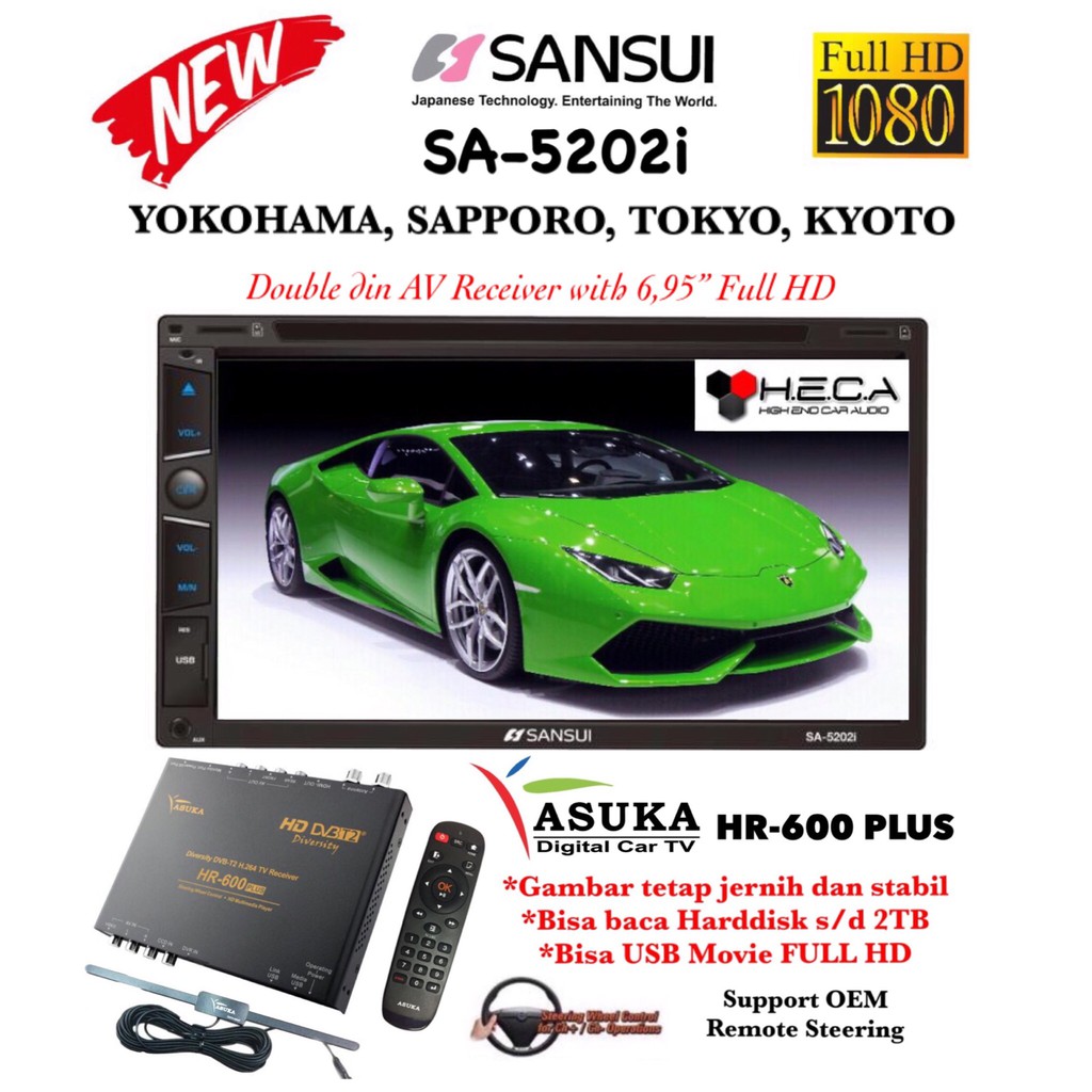 Jual Paket SANSUI SA-5202i FULL HD Head Unit Double din ASUKA HR-600 ...