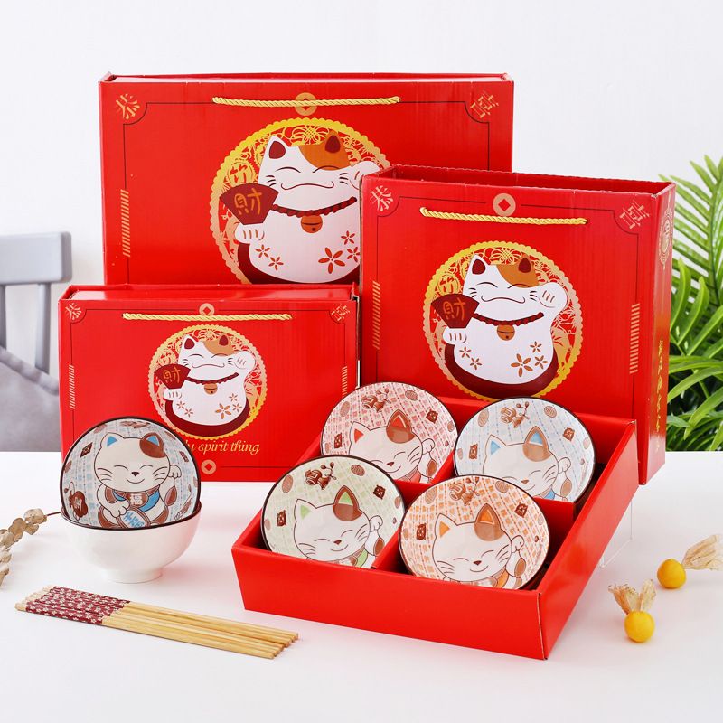 Jual Lucky Cat Ceramic Bowl Set Box / Hampers Imlek Chinese New Year ...