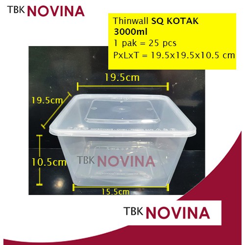 Jual [25pcs]thinwall 3000ml Square Food Container Box Tempat Makan