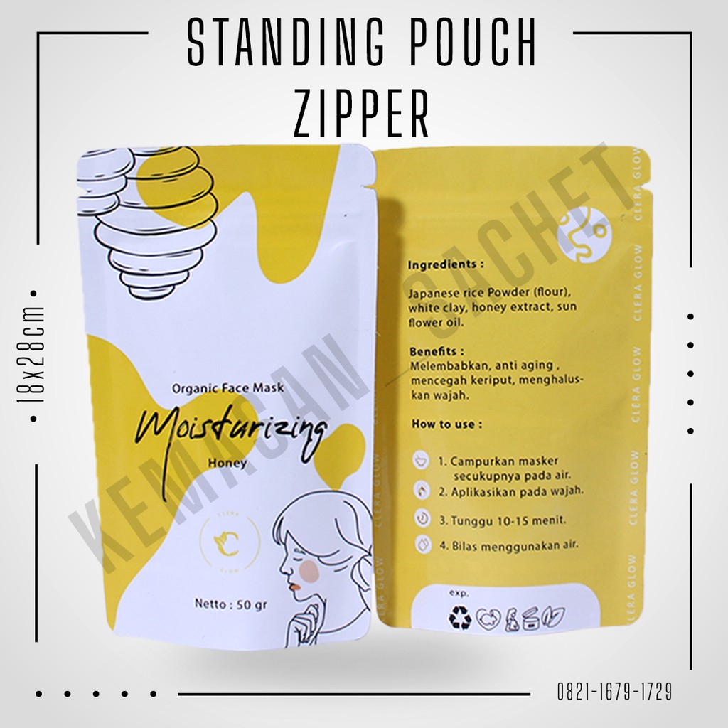 Jual Cetak Kemasan Custom Standing Pouch Zipper Full Print Ukuran 18x28 ...