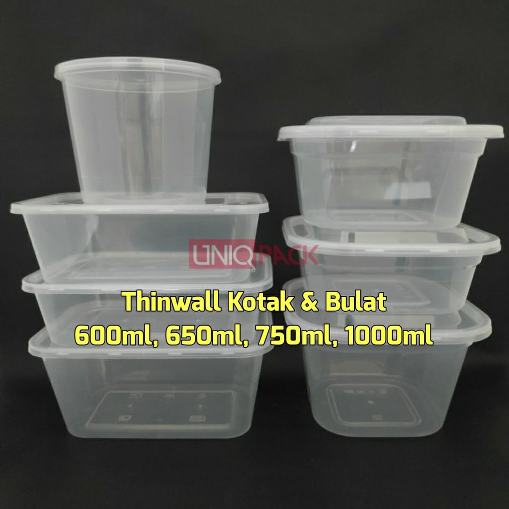 Jual [25 pcs] Thinwall Kotak & Bulat 500ml 600ml 650ml 750ml 1000ml ...