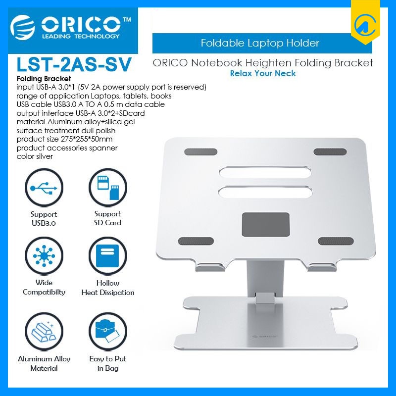 Jual Orico LST-2AS Alumunium Notebook Laptop Holder Bracket USB Hub 3.0 SD Card | Shopee Indonesia