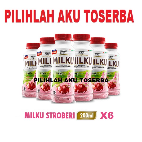 Jual MILKU Susu UHT Rasa STROBERI 200 ml - (Harga paket isi 6 botol ...