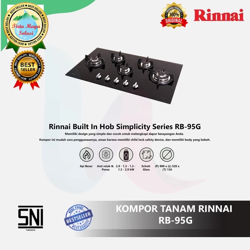 Jual Kompor Tanam Rinnai RB 95 G/Kompor Tanam Rinnai RB 95 G kaca 5 ...