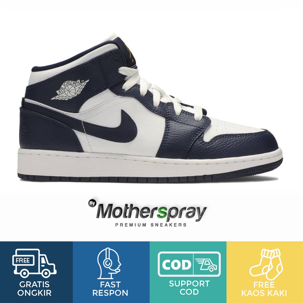 Jual Sepatu Air Jordan 1 Mid Obsidian Gold White Premium by Motherspray ...