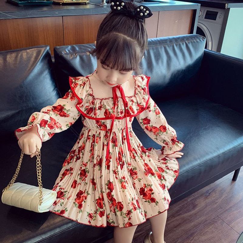 Jual Dress Fashion Anak Cewek Impor Lengan Panjang Bunga Bunga Red Rose ...
