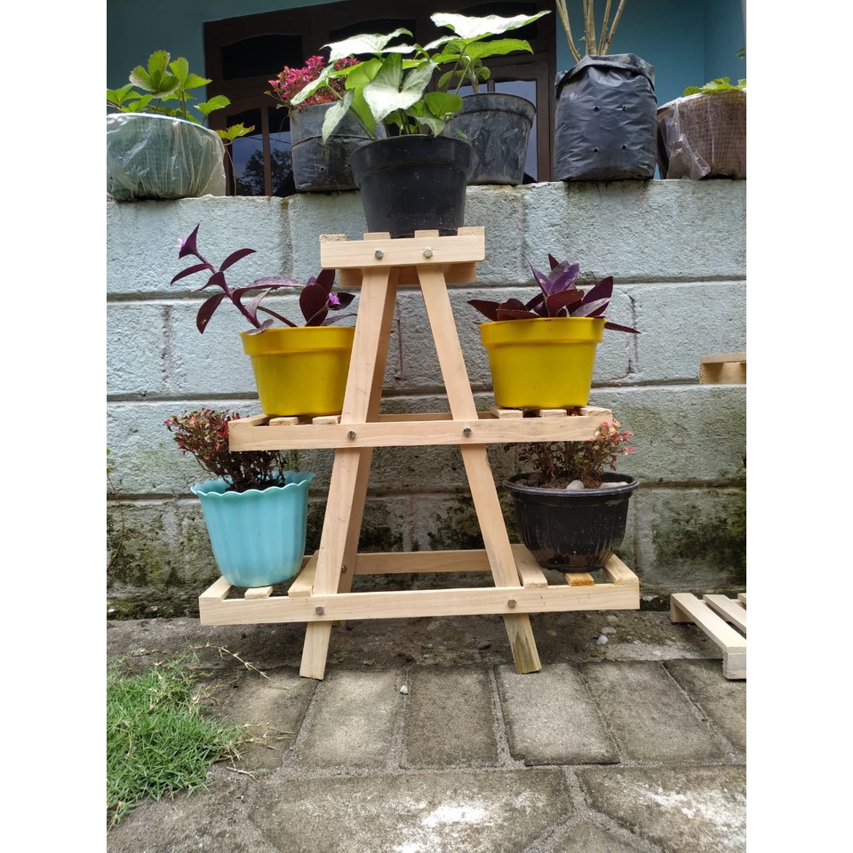 Jual Rak bunga susun 3 tingkat minimalis dari kayu halus murah, tempat ...