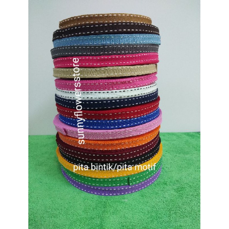 Jual (Per roll) pita bintik/pita motif/pita list lebar 1 cm isi 25 yard ...