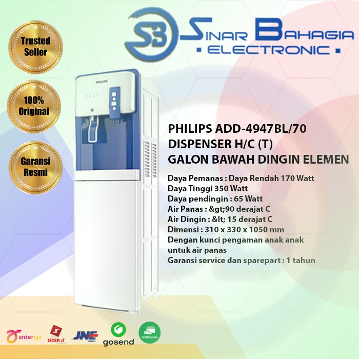 Jual PHILIPS ADD-4947BL/70 DISPENSER H/C (T) GALON BAWAH DINGIN ELEMEN ...